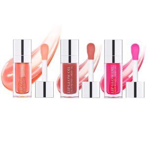 3 pcs plumping lip oil, hydrating lip glow oil, plumping lip gloss, tinted lip oil balm, long lasting transparent moisturizing lip oil gloss, natural lip plumper gloss make lips fuller(01+12+15)