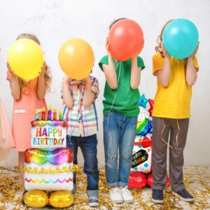 Happy Birthday Balloon, 2 Pcs Standing Happy Birthday Balloons 36 Inch, Thickened Large Happy Birthday Foil Mylar Balloon for Birthday Party Baby Shower Decorations Supplies (Cake and Box Shape)