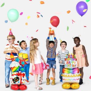 Happy Birthday Balloon, 2 Pcs Standing Happy Birthday Balloons 36 Inch, Thickened Large Happy Birthday Foil Mylar Balloon for Birthday Party Baby Shower Decorations Supplies (Cake and Box Shape)