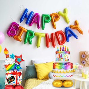 Happy Birthday Balloon, 2 Pcs Standing Happy Birthday Balloons 36 Inch, Thickened Large Happy Birthday Foil Mylar Balloon for Birthday Party Baby Shower Decorations Supplies (Cake and Box Shape)