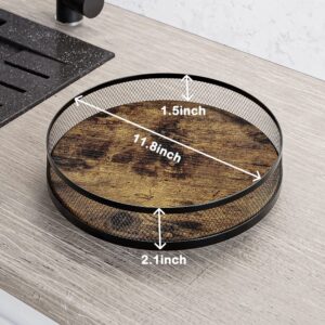 Lazy Susan Turntable Spice Rack Storage Organizer for Kitchen Countertop Table Cabinet Pantry,12" Wood Rustic Brown