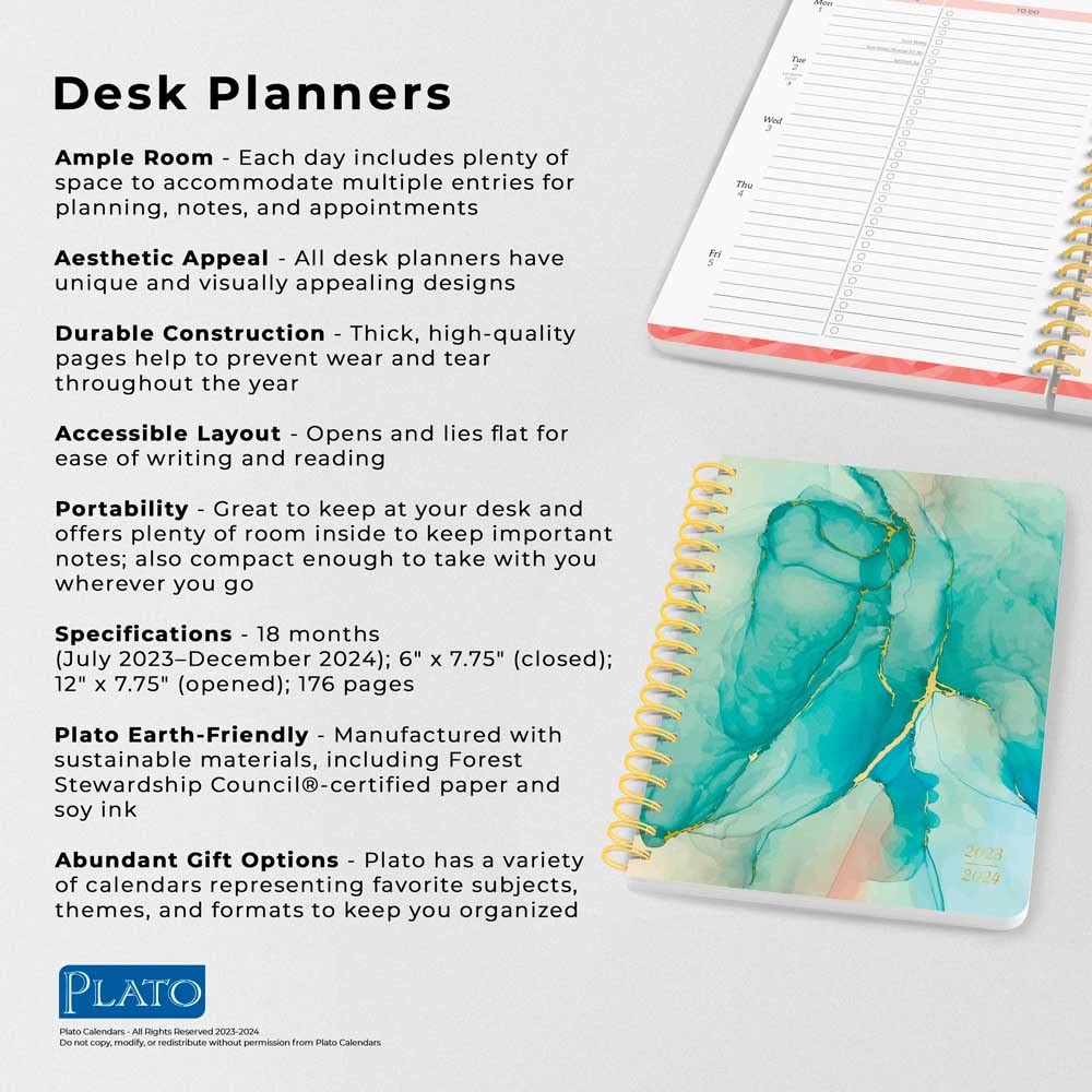 Crackled Blush | 2024 6 x 7.75 Inch 18 Months Weekly Desk Planner | Foil Stamped Cover | July 2023 - December 2024 | Plato | Planning Stationery