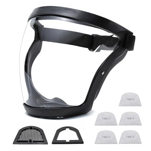 BOOTY XUENA Super Protective Face Mask Shield,Clear Anti-Fog Full Face Shield,Plastic Hd Transparent Safety Protectivefor Work,Grinding,Weed Whacking,Grass Cutting,with Replaceable Filters