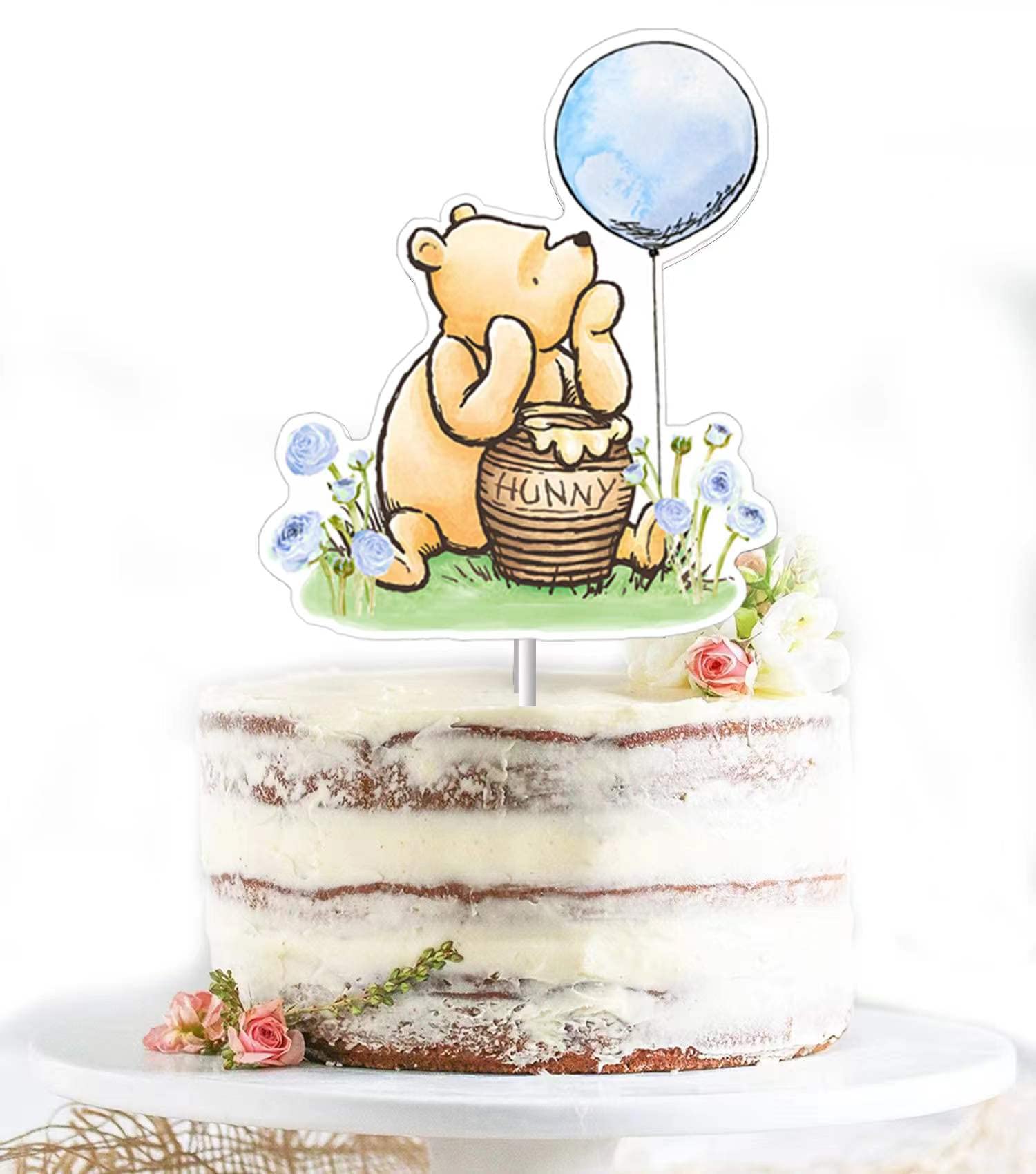 Classic The Pooh Cake Topper Blue For Boys Baby Shower Winnie Bee Birthday Party Decorations Centerpieces