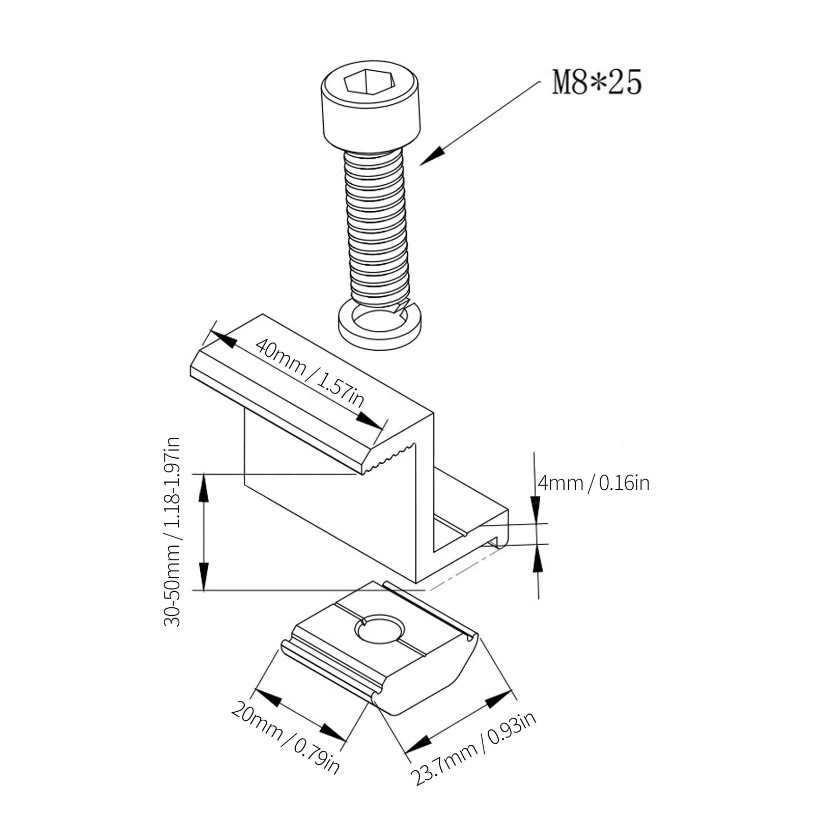 10Pcs Solar End Clamp Z Bracket Mid Clamps Aluminum Alloy for Solar Panel PV Mounting System