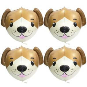 4D Animal Dog Head Shaped Balloons Pet Dog Balloons Doggy Party Supplies Puppy Birthday Decorations Baby Shower Balloon, 4 Pack 22'' Brown Cartoon Dog Aluminum Balloons Dog Head Mylar Foil Balloons