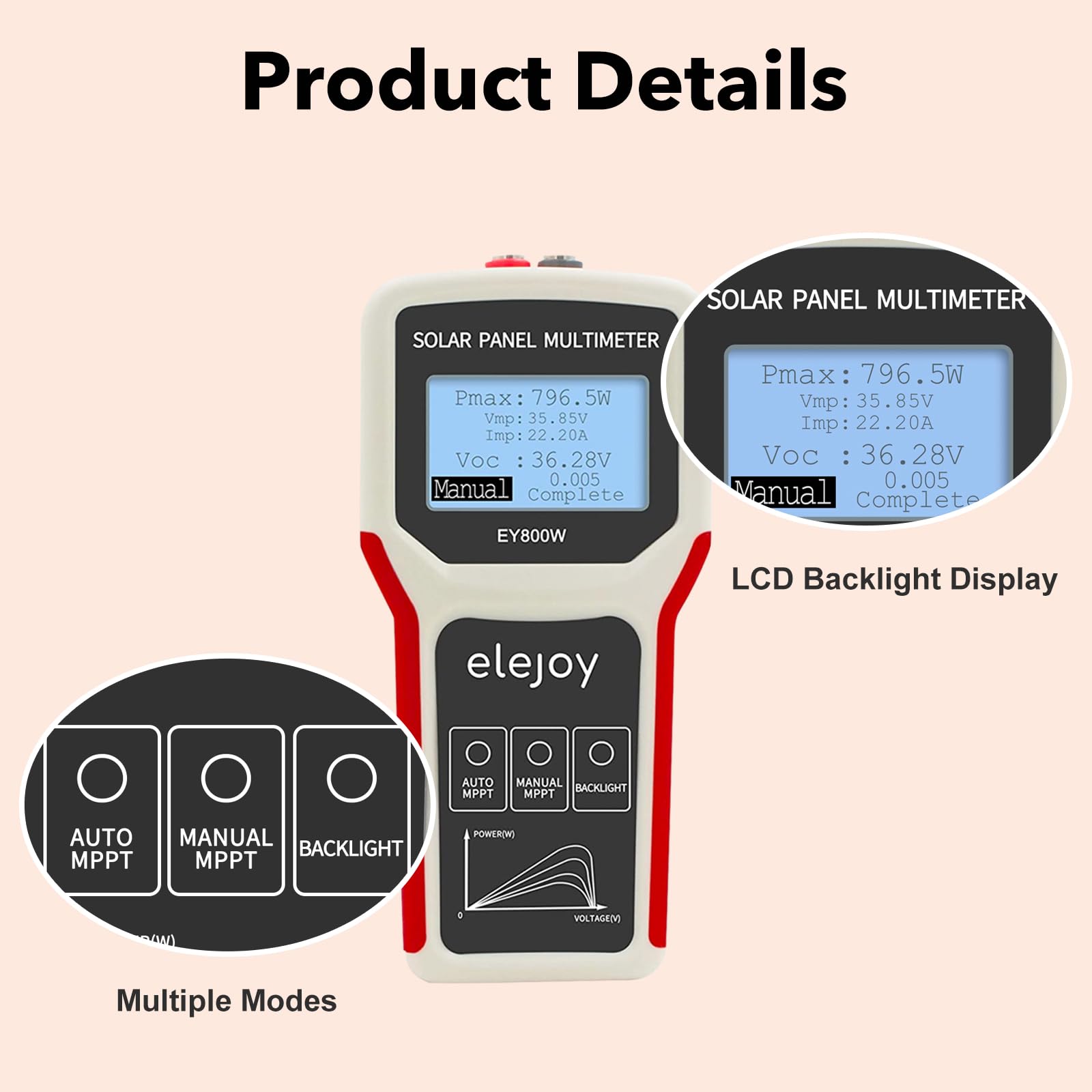 ELEJOY Solar Panel Multimeter Digital- Measure MPPT Power Output Rating, Open Circuit Voltage Smart Tester