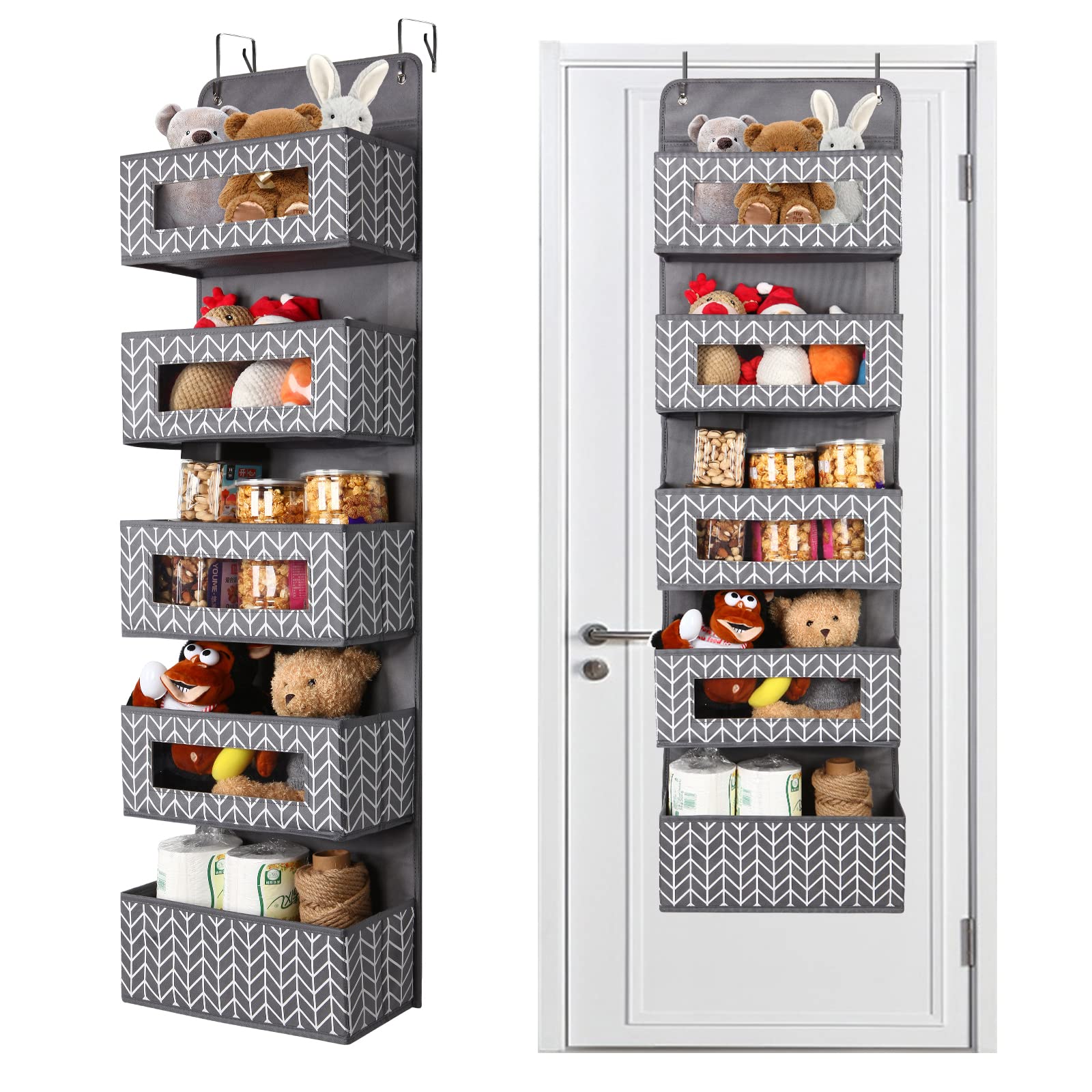 Mayniu 2 Pack Over the Door Organizer, Wall Mount Hanging Organizer Storage with 10 Large Capacity Pockets for Nursery, Closet, Toys, Diapers, and Sundries (Grey)