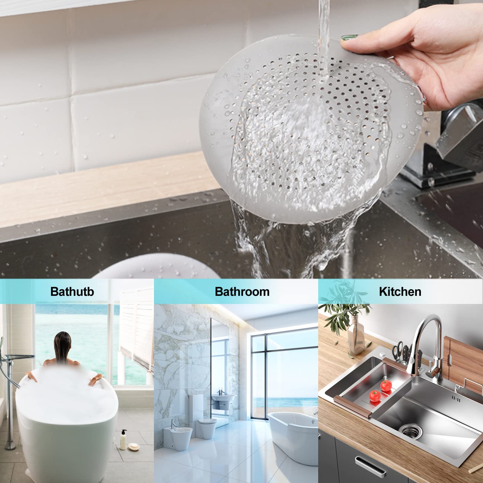 Hair Catcher,Round Drain Cover for Shower Silicone Hair Stopper with Suction Cups,Easy to Install Suit for Bathroom,Bathtub,Kitchen 2 Pack(Grey)