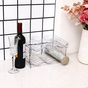 IEEK Plastic Stackable Bottle Storage Holder Rack,Free-Standing Water Bottle/Wine and Drink Organizer Shelf for Kitchen Cabinet,Fridge,Countertop,Pantry,Freezer,2 PackX3 Bottles,Clear