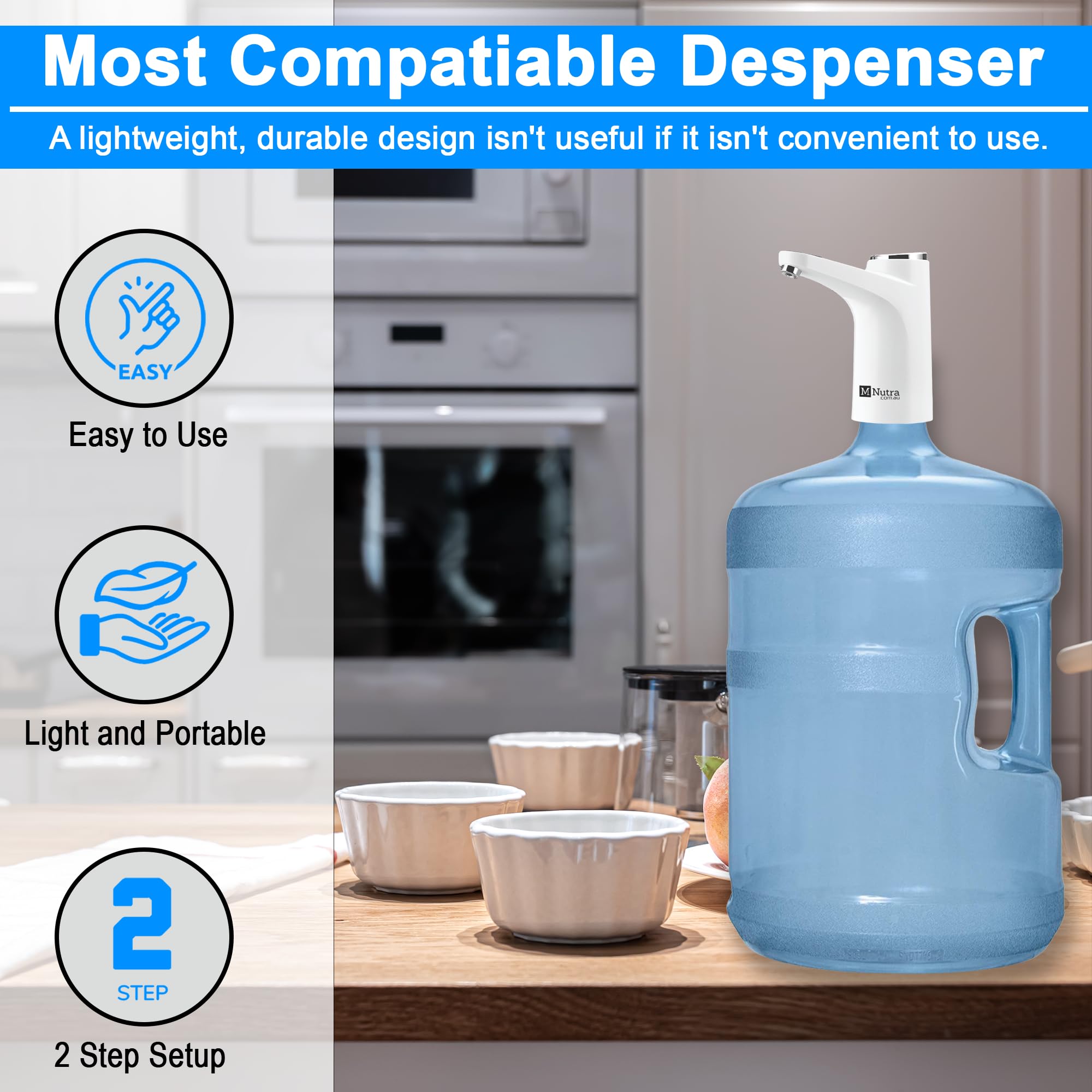 Portable Electric Water Dispenser - 5 Gallon BPA-Free Water Jug Pump - 20oz 600ml One Button Press USB Rechargeable Battery - Compatible with 2-5 Gallon Bottles - for Home, Office, Camping, Outdoors