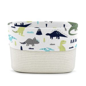 sweet jojo designs blue green modern dinosaur boy woven storage basket decorative cotton rope lined bin baby nursery kids bedroom toy closet shelf organizer turquoise mod dino boho bohemian grey white