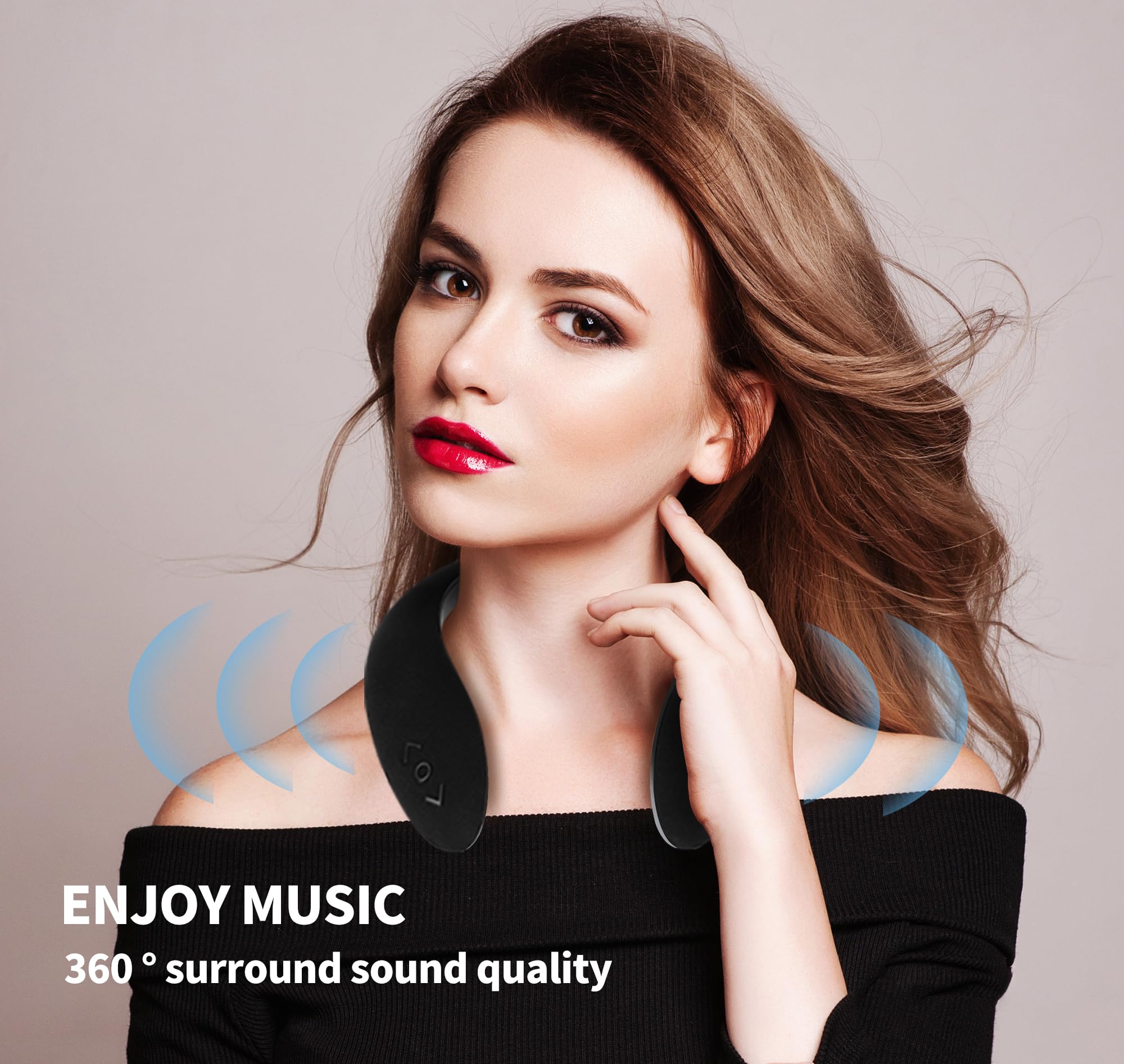 JQKZH Neckband Bluetooth Speaker, Neck Bluetooth Speaker Wireless, Wearable Bluetooth Speaker System for Gaming, Movies and Music, True 3D Stereo Surrounding