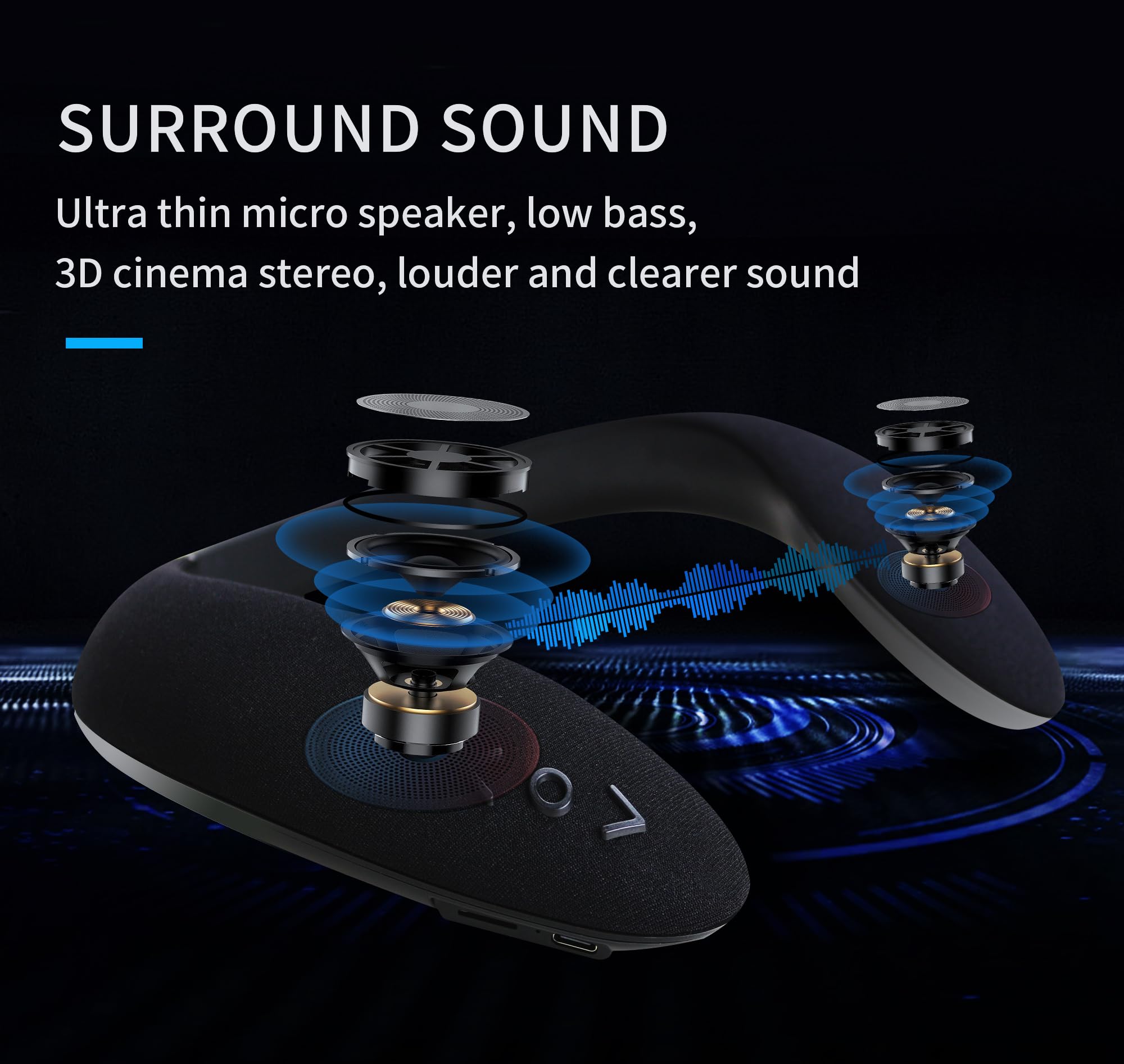 JQKZH Neckband Bluetooth Speaker, Neck Bluetooth Speaker Wireless, Wearable Bluetooth Speaker System for Gaming, Movies and Music, True 3D Stereo Surrounding