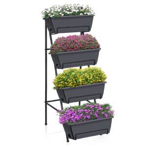 oyeal raised garden bed 4 tier vertical garden planter indoor outdoor raised planter box with legs elevated herb garden planter for flowers vegetables plants, grey