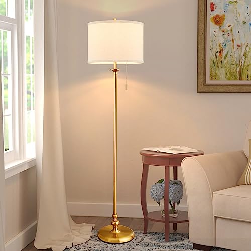 Luvkczc Modern Floor Lamp, 60" Standing Lamp for Living Room with Pull Chain Switch, Corner Tall Soft Lighting for Bedroom, Office, Dining Room, Farmhouse (Bulb Included),Gold