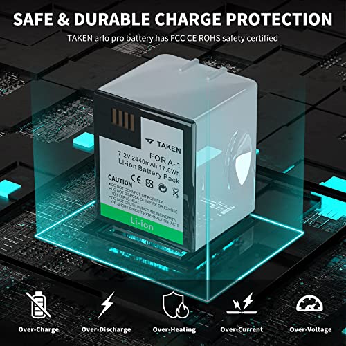 Taken Batteries for Arlo Pro and Arlo Pro 2, 7.2V 2440mAh Lithium Ion Rechargeable Camera Batteries (VMA4400 VMC4030 VMC4030P VMA4200 A-1 A-1B A-1C)