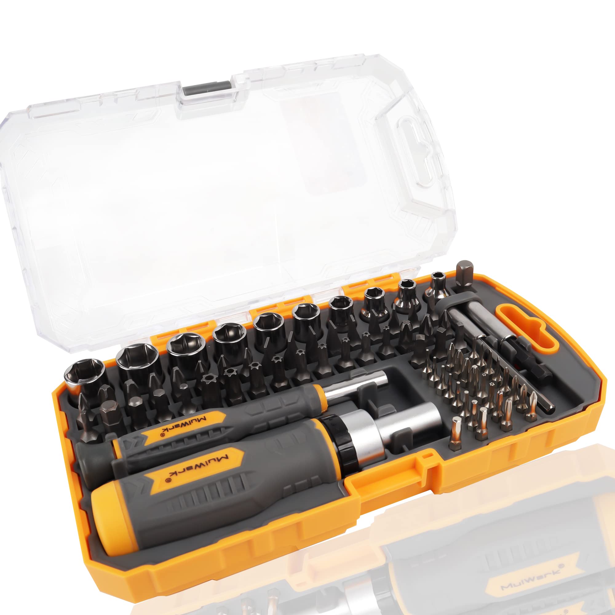 MULWARK Screwdriver Bits & Socket Set 77 Pieces, Ratchet Screwdriver Set with Case, Multipurpose Tool Kit for DIY & Professional Use, Premium Bits, Complete Screwdriver Set for Home & Garage