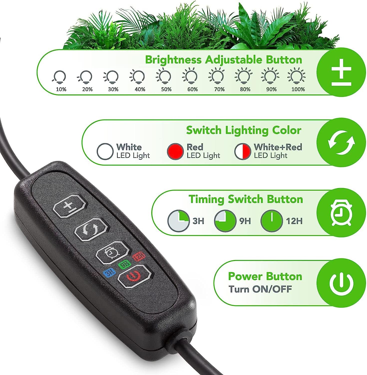 LPMZMBL 2 Heads Full Spectrum Plant Grow Lights for Indoor Plants with 10 Feet Cables,10 Dimmable Levels and 3/9/12H Timer(Pack of 2)