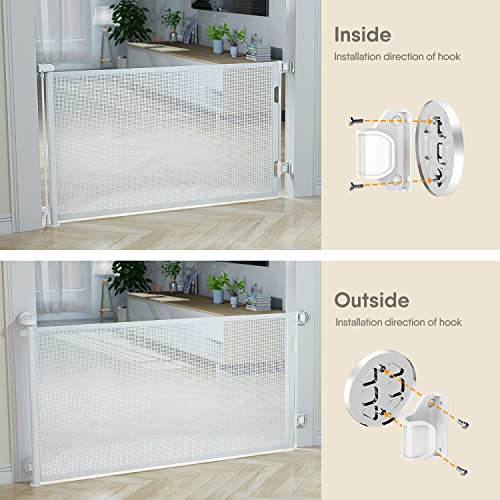 Punch-Free Retractable Baby Gates, BabyBond 33 * 55 inches Extra Wide Baby Gate for Stairs Suitable for Kids or Pets Indoor and Outdoor Dog Gates for Doorways, Stairs, Hallways, White