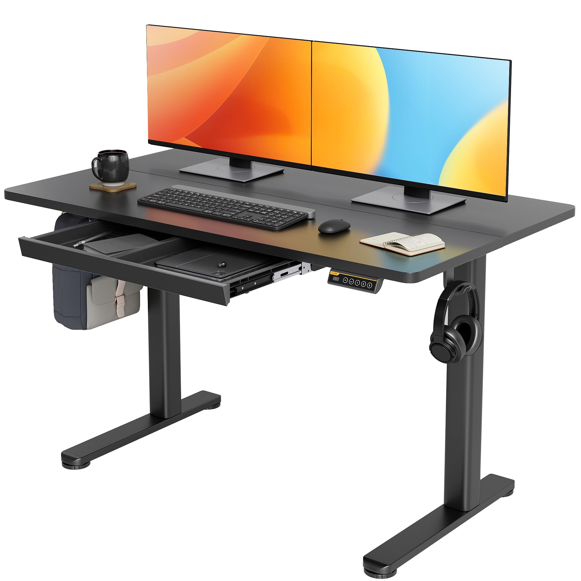 Claiks Standing Desk with Drawers, Stand Up Electric Standing Desk Adjustable Height, Sit Stand Desk Computer Workstation, 48 Inch, Black