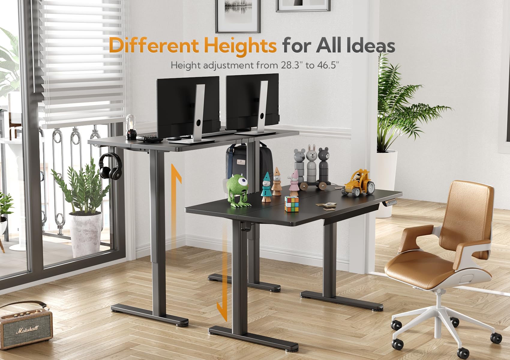 Claiks Standing Desk with Drawers, Stand Up Electric Standing Desk Adjustable Height, Sit Stand Desk Computer Workstation, 48 Inch, Black