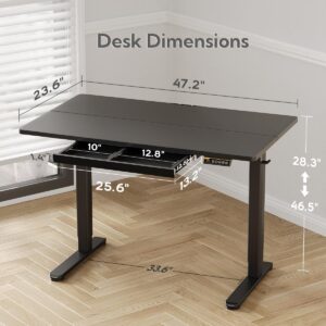 Claiks Standing Desk with Drawers, Stand Up Electric Standing Desk Adjustable Height, Sit Stand Desk Computer Workstation, 48 Inch, Black