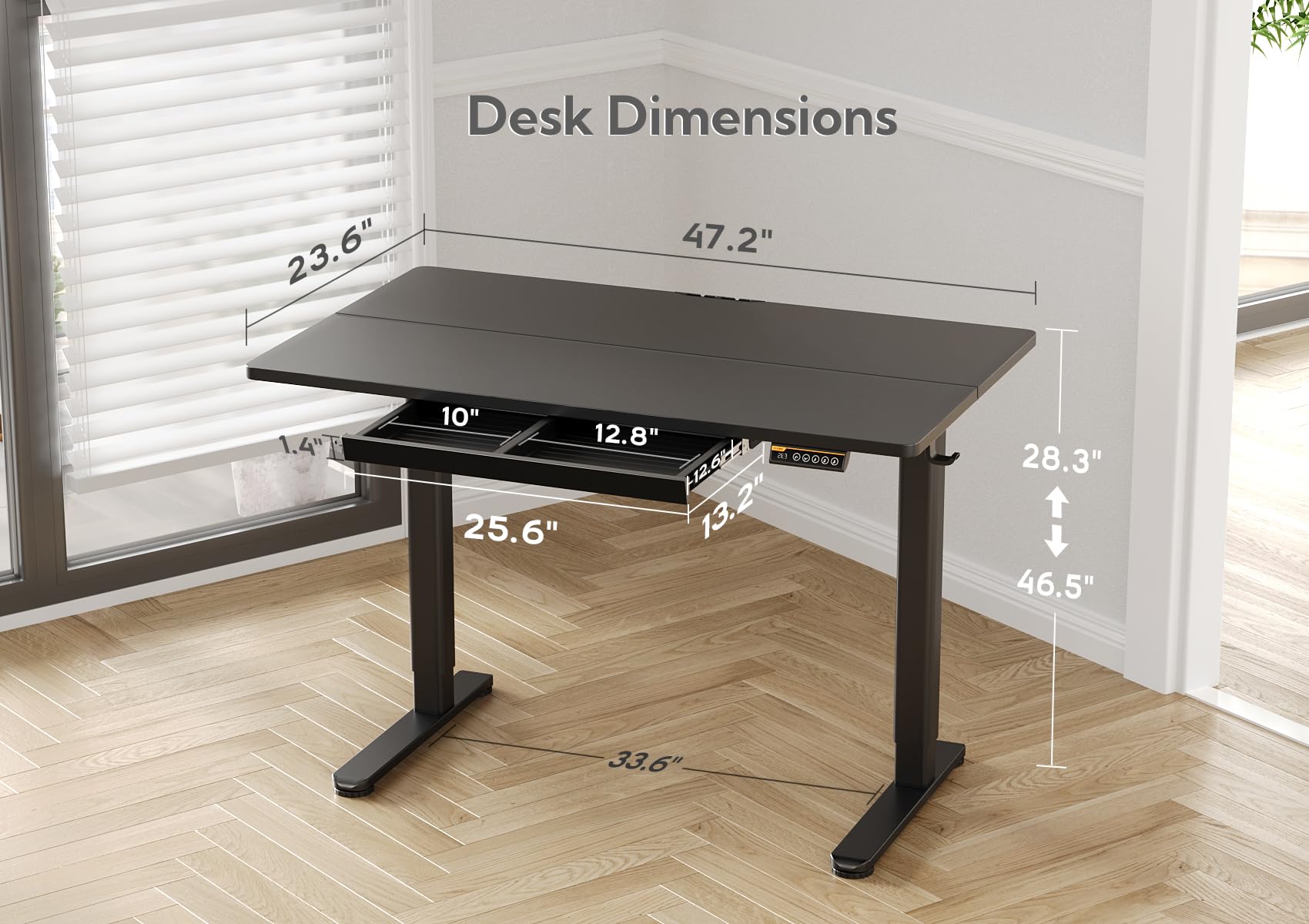 Claiks Standing Desk with Drawers, Stand Up Electric Standing Desk Adjustable Height, Sit Stand Desk Computer Workstation, 48 Inch, Black