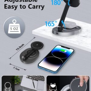 Magnetic Wireless Charger Stand for Mag-Safe Charger, Foldable 15W Fast Wireless Charging Station, 2-in-1 Charging Stand Dock for Apple iPhone 15/14/13/12/Pro/Apple Watch/AirPods 2/ Pro