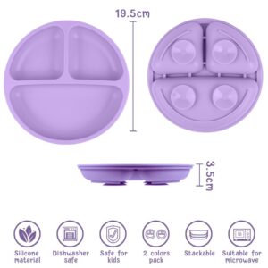 Vicloon Suction Plates, 2 Pcs Baby Toddler Plate Silicone, BPA Free Divided Plate, Divided Plate Design,Silicone Grip Dish Microwave & Dishwasher Safe