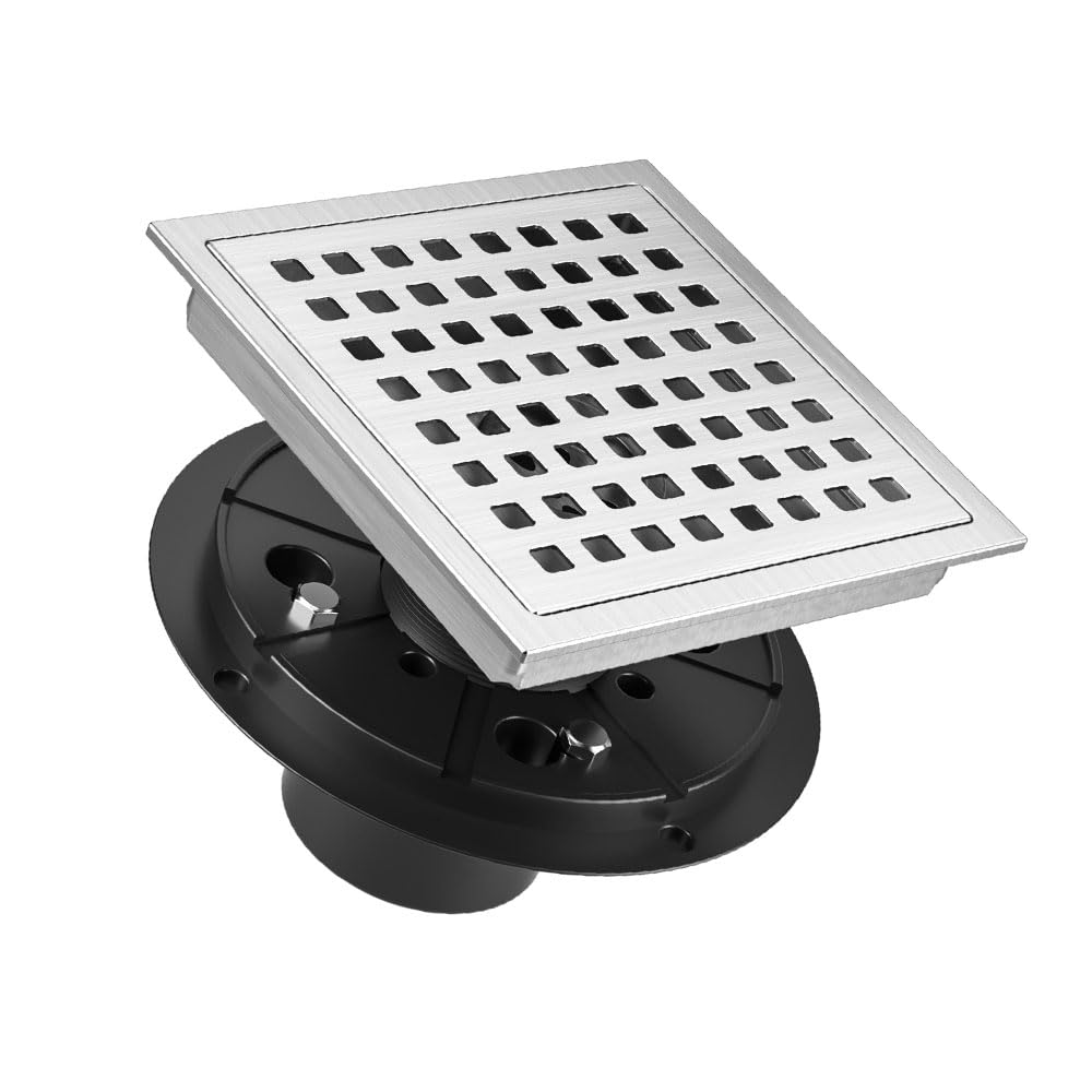 Bmvlffs 6 Inch Square Shower Drain Brushed Nickel, Shower Floor Drain Stainless Steel with Removable Grate Cover, Hair Strainer