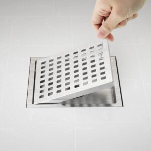 Bmvlffs 6 Inch Square Shower Drain Brushed Nickel, Shower Floor Drain Stainless Steel with Removable Grate Cover, Hair Strainer