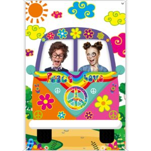 60's Hippie Bus Photo Prop 60s Party Decorations Large Fabric Retro Groovy Van Prop Hippie Selfie Frame Backdrop Background Banner Birthday Party Supplies Retro 60s 70s Party Favors 59 x 39.4 Inch