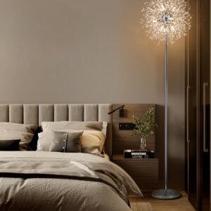 SineRise Modern Crystal Floor Lamp (9-Light, 70-Inch, Chrome), Standing Lamp with Footswitch, LED Floor Lamp for Living Room, Girls Room, Bedroom, Dresser, Office (Bulbs NOT Included)