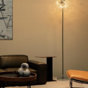 SineRise Modern Crystal Floor Lamp (9-Light, 70-Inch, Chrome), Standing Lamp with Footswitch, LED Floor Lamp for Living Room, Girls Room, Bedroom, Dresser, Office (Bulbs NOT Included)