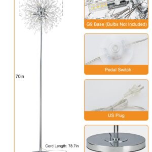 SineRise Modern Crystal Floor Lamp (9-Light, 70-Inch, Chrome), Standing Lamp with Footswitch, LED Floor Lamp for Living Room, Girls Room, Bedroom, Dresser, Office (Bulbs NOT Included)