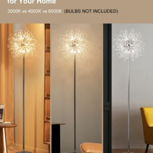 SineRise Modern Crystal Floor Lamp (9-Light, 70-Inch, Chrome), Standing Lamp with Footswitch, LED Floor Lamp for Living Room, Girls Room, Bedroom, Dresser, Office (Bulbs NOT Included)