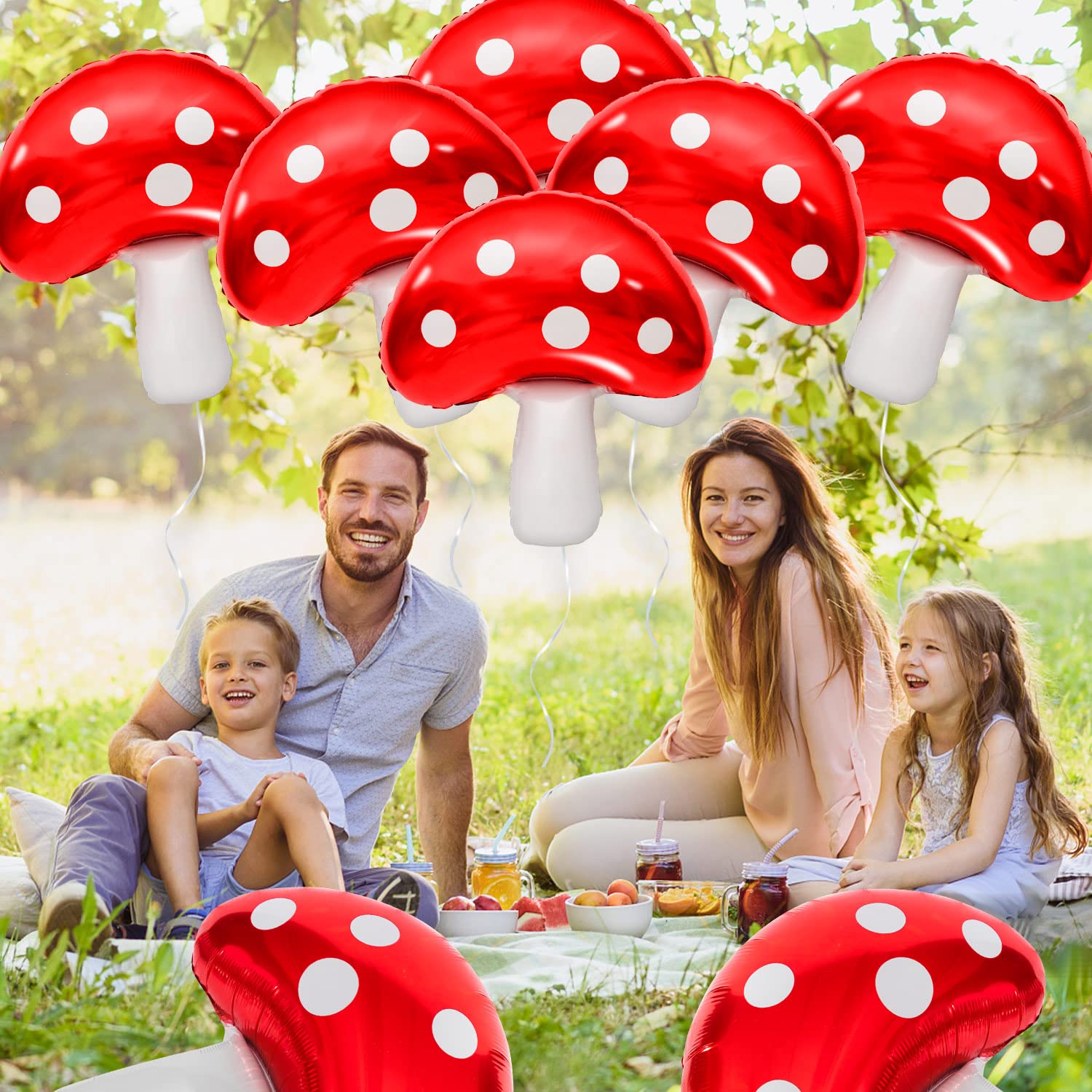 Ospvcwk 7Pcs Cute Mushroom Balloons - 31 x 21 Inch Large Mushroom Aluminum Foil Balloons, Easy to Inflate, Fun Mushroom Birthday Forest Plant Theme Party Decorations Supplies