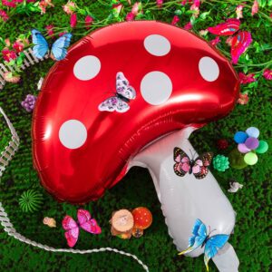 Ospvcwk 7Pcs Cute Mushroom Balloons - 31 x 21 Inch Large Mushroom Aluminum Foil Balloons, Easy to Inflate, Fun Mushroom Birthday Forest Plant Theme Party Decorations Supplies