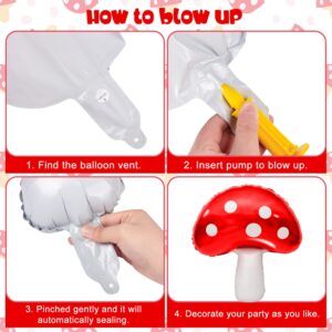 Ospvcwk 7Pcs Cute Mushroom Balloons - 31 x 21 Inch Large Mushroom Aluminum Foil Balloons, Easy to Inflate, Fun Mushroom Birthday Forest Plant Theme Party Decorations Supplies