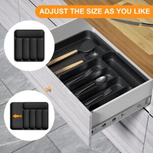 VESKYAO Expandable Silverware Drawer Organizer, 6 Compartment Adjustable Silverware Tray Plastic Kitchen Utensil Organizer Holder