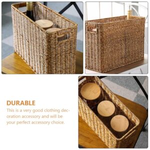 Angoily Magazine Storage Baske Seagrass Woven File Holder Narrow Place Storage Holder Book Wicker Basket Storage Basket Bin for Home Office Desk