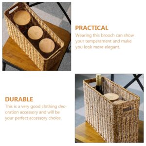 Angoily Magazine Storage Baske Seagrass Woven File Holder Narrow Place Storage Holder Book Wicker Basket Storage Basket Bin for Home Office Desk