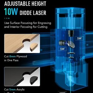 OMTech Light B10 Laser Engraver, 10W Output Diode Laser Module with Air Assist, Desktop Wood Laser Cutter Metal Engraver Machine, Ultra Fast & Precise Mini Laser Engraving Machine for Home Office DIY