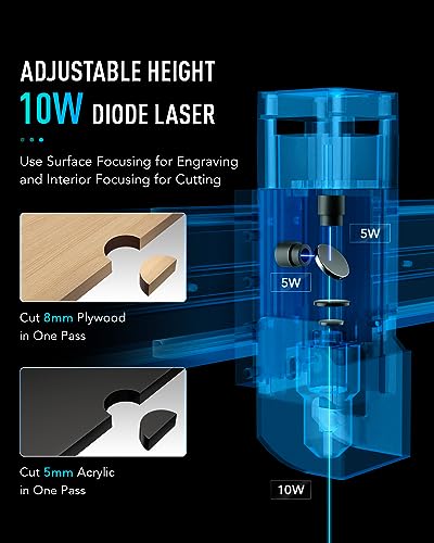 OMTech Light B10 Laser Engraver, 10W Output Diode Laser Module with Air Assist, Desktop Wood Laser Cutter Metal Engraver Machine, Ultra Fast & Precise Mini Laser Engraving Machine for Home Office DIY