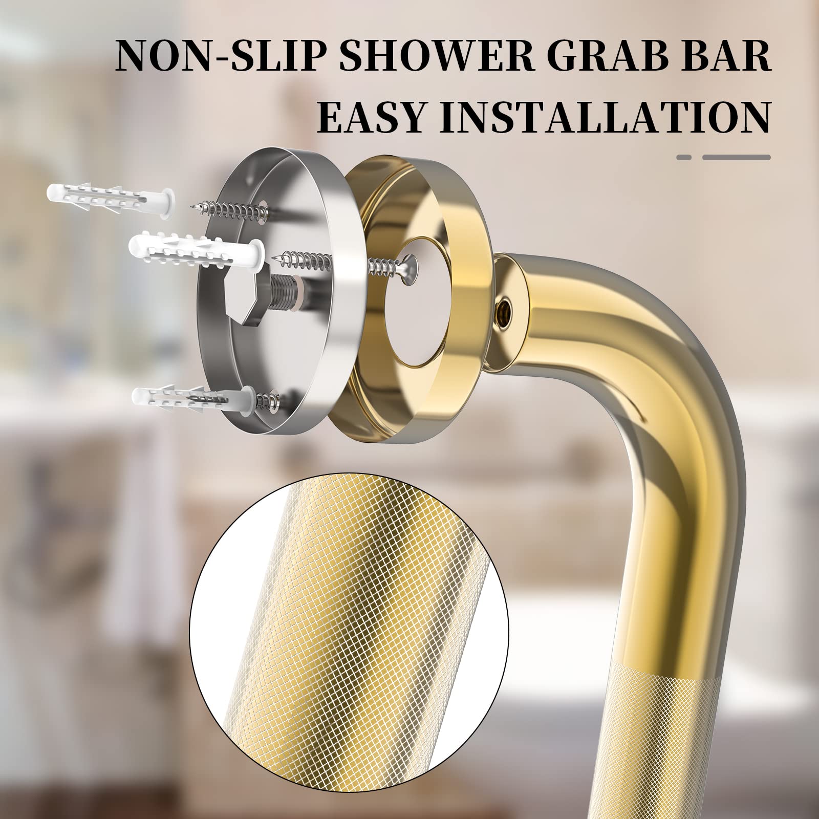 Brushed Nickel Shower Grab Bar w/Anti-Slip Knurled Grip 36 Inch, Zepolu Stainless Steel Bathroom Grab Bars, Safety Bar Balanced Handrail, Handicap Injury Elderly Senior Assist Support Shower Handle