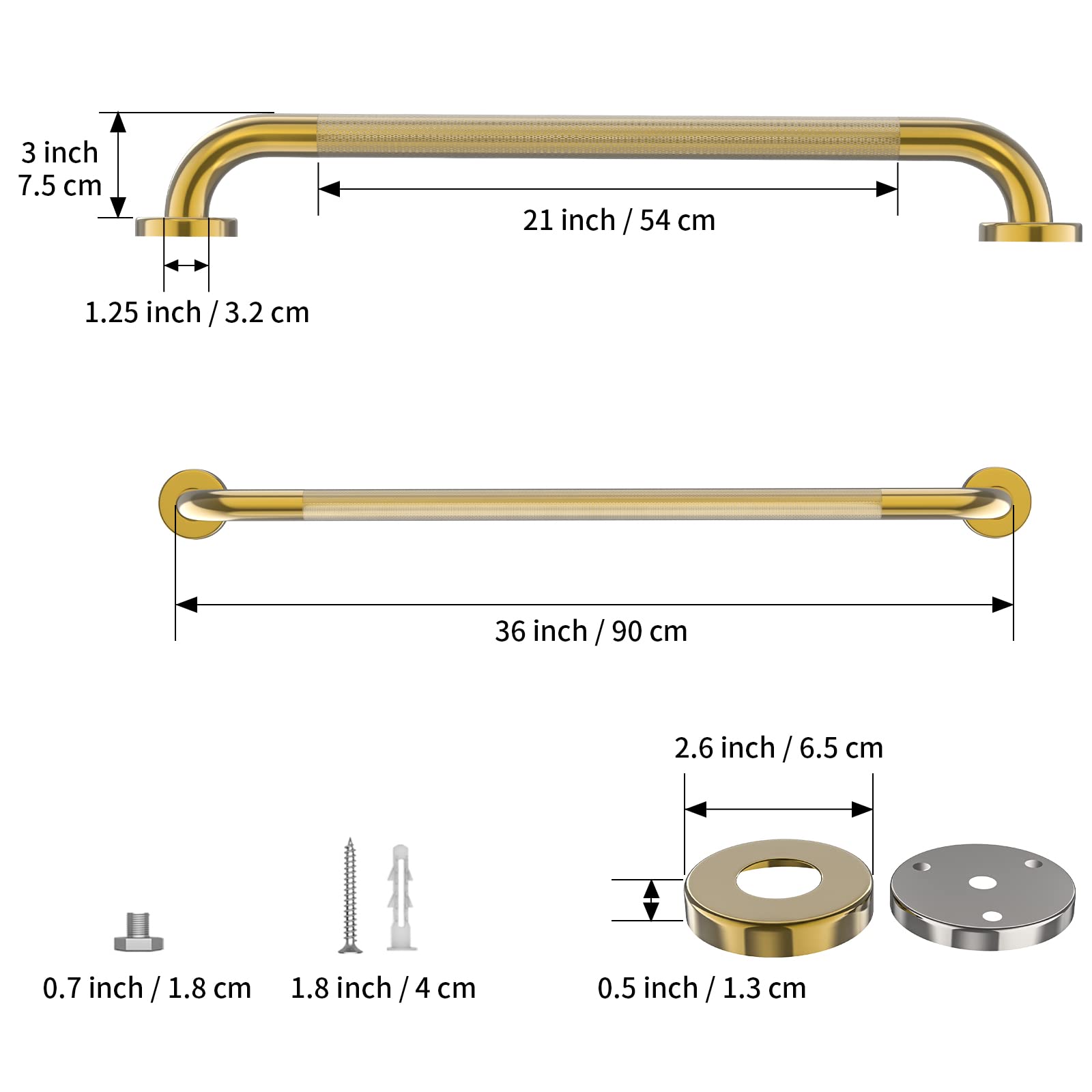 Brushed Nickel Shower Grab Bar w/Anti-Slip Knurled Grip 36 Inch, Zepolu Stainless Steel Bathroom Grab Bars, Safety Bar Balanced Handrail, Handicap Injury Elderly Senior Assist Support Shower Handle