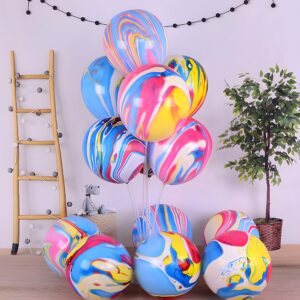 12 inch rainbow tie dye balloons 30pcs agate marble latex swirl balloons for tie dye birthday party supplies,candyland,bachelorette,fun hippie party decorations