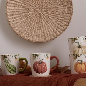 Bico Pumpkin Feast Ceramic Mugs, Set of 4, for Coffee, Tea, Drinks, Microwave & Dishwasher Safe