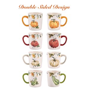 Bico Pumpkin Feast Ceramic Mugs, Set of 4, for Coffee, Tea, Drinks, Microwave & Dishwasher Safe